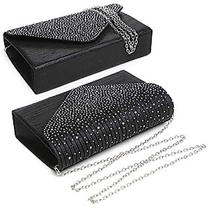 Dasein Women Satin Evening Bag Rhinestone Clutch Purse Wedding Prom Purse Formal Cocktail Party Handbag (Black)