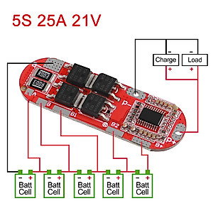 ACEIRMC 2pcs BMS 5S 21V 18650 Li-ion Lithium Battery Protection Circuit Charging Board Module PCM Polymer Lipo Cell PCB (5S BMS 25A 21V)