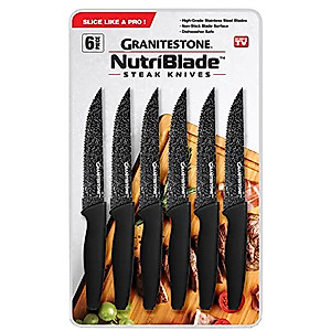 Granitestone Nutriblade 6-Piece Steak Knives with Comfortable Handles, Stainless Steel Serrated Blades – Dishwasher-safe and Rust-proof Steak Knife For Home and Restaurant Use As Seen On TV