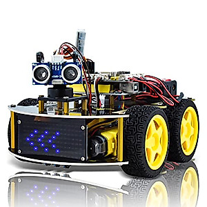 KEYESTUDIO Smart Car Robot,4WD Programmable DIY Starter Kit for Arduino for Uno R3,Electronics Programming Project/STEM Educational/Science Coding Robot for Teens Adults,15+