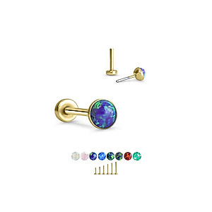 316 Stainless Steel Yellow Gold-Tone Threadless Push Pin Nose Ring Labret Monroe Stud 2.5mm Glued Black Faux Opal 16G