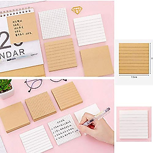 DzdzCrafts Kraft Paper and White Blank Lined Grids Pages 6-Packs 480 Sheets Sticky Notes Notepads Self-Stick Memo Pads