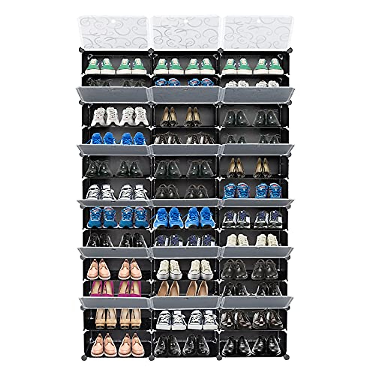 12-Tier Portable 72 Pair Shoe Rack Organizer 36 Grids Tower Shelf Storage Cabinet Stand Expandable for Heels, Boots, Slippers, Black