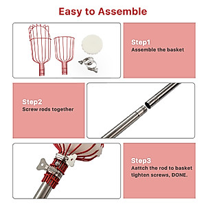 Fruit Picker Tool, 13 Ft Extendable Pole with Basket for Fruit Picker, High Reach Stainless Steel Fruit Picking Tool for Apple, Orange, Citrus, Pear, Mango from Trees, Easy Install and High Reach