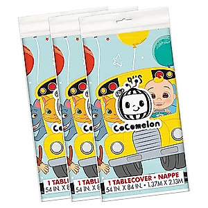 Unique CoComelon Birthday Decorations - Rectangular Plastic Table Covers (Pack of 3) and Sticker