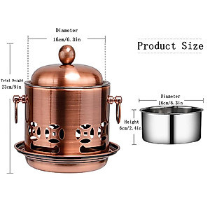 2 Pack Shabu Shabu Copper Hot Pot Stove Mini Hotpot Pan Stainless Steel Chafing Dishes Alcohol Pot Cooker Single Home Kitchen Cookware, Not Incluede Fuel(Red Copper)