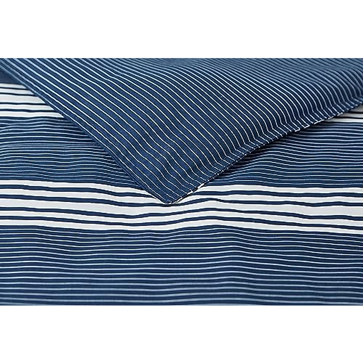 Nautica Home | Craver Collection | 100% Cotton Cozy & Soft, Durable & Breathable Striped Comforter & Matching Sham(s), Queen, Navy/White
