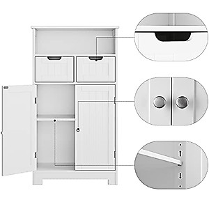 URKNO Bathroom Storage Cabinet, Wood Floor Cabinet with Drawers and Doors, Corner Freestanding Cabinet for Home Office, White