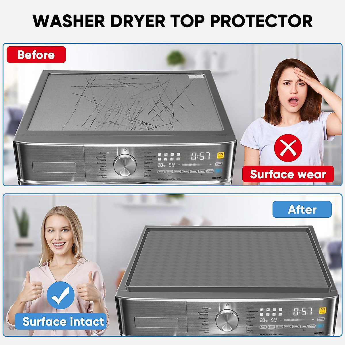 NinjaTiger Mini Fridge Silicone Mat - 23.6'' x 23.6'' Refrigerator Floor Protector Mat with Raised Edge Mini Fridge Drip Tray Pan Silicone Mat For Small Fridge Washer Dryer Freezer (Grey-1pack)