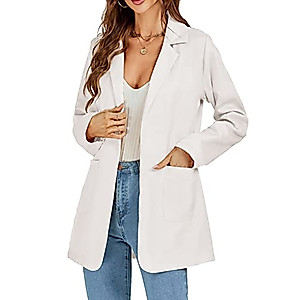 LYANER Women's Casual Long Sleeve Work Office Suit Cardigan Blazer Jackets with Pockets White X-Large