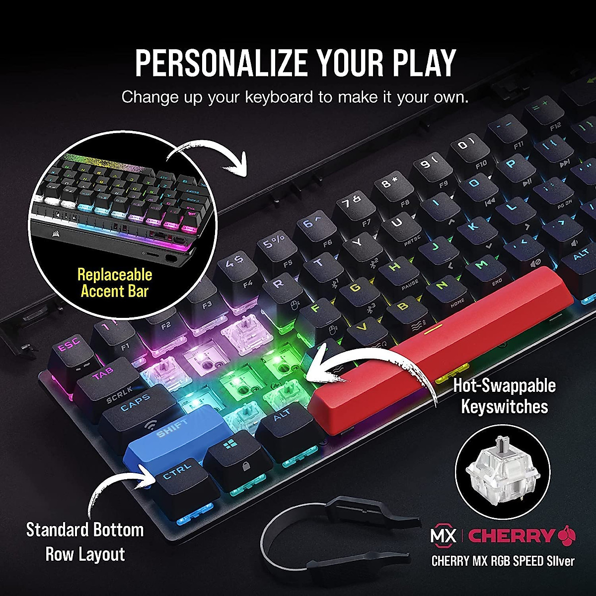 Corsair K70 PRO MINI WIRELESS 60% (CH-9189014-NA) Mechanical CHERRY MX Speed Switch Keyboard with RGB Backlighting - Black (Renewed)