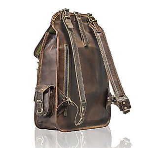 THE CHARMIKA Full Grain 21 Inch Leather Laptop Rucksack Knapsack / Large Backpack Casual Bookbag Daypack Camping Travel (Dark Choco Vintage)