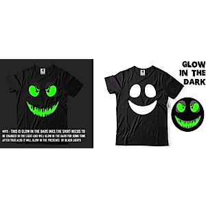 Glow in The Dark Halloween Smile Evil Face Costume Tee Shirt Party Shirts Large Black