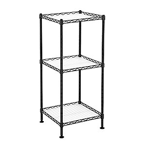 SONGMICS 3-Tier Bathroom Shelf, Wire Shelving Unit, Metal Storage Rack for Small Space, Total Load Capacity 132 lb, 11.8 x 11.8 x 28.7 Inches, with 3 PP Sheets, Adjustable Shelf, Black ULGR103B01