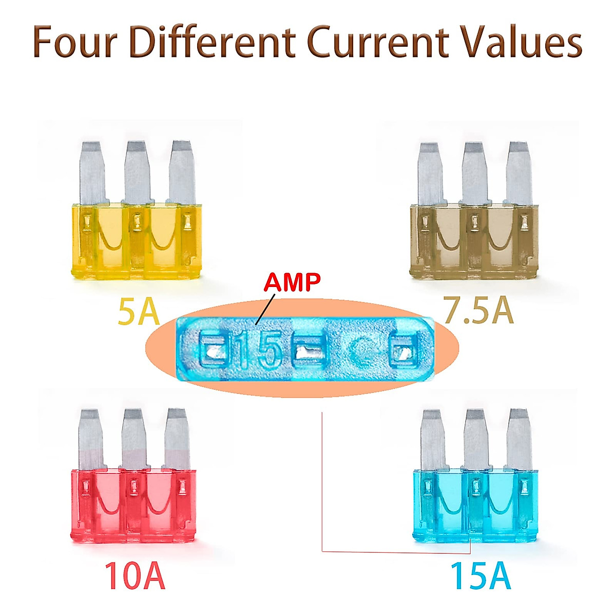 SINBRLAI AMP Micro 3 Fuse, 3 Prong Micro Blade Fuse, Applicable to The Maintenance, Replacement of Car, Automobile Trucks, Ships, Automotive Lighting (60PCS)