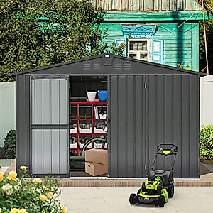 Domi Outdoor Storage Shed 10'x8', Metal Sheds Outdoor Storage with Lockable Doors & Air Vents for Patio Garden Lawn Backyard,Gray