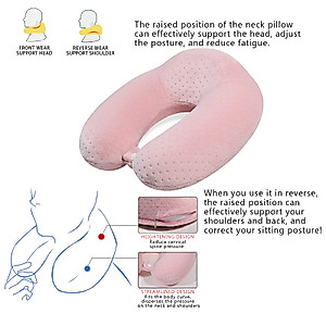 Gosider Neck Pillow Memory Foam Comfortable Travel Neck Pillow, Pink Airplane Pillow U Shape for Head and Neck Support, Portable Neck Pillows for Sleeping Travel Machine Washable