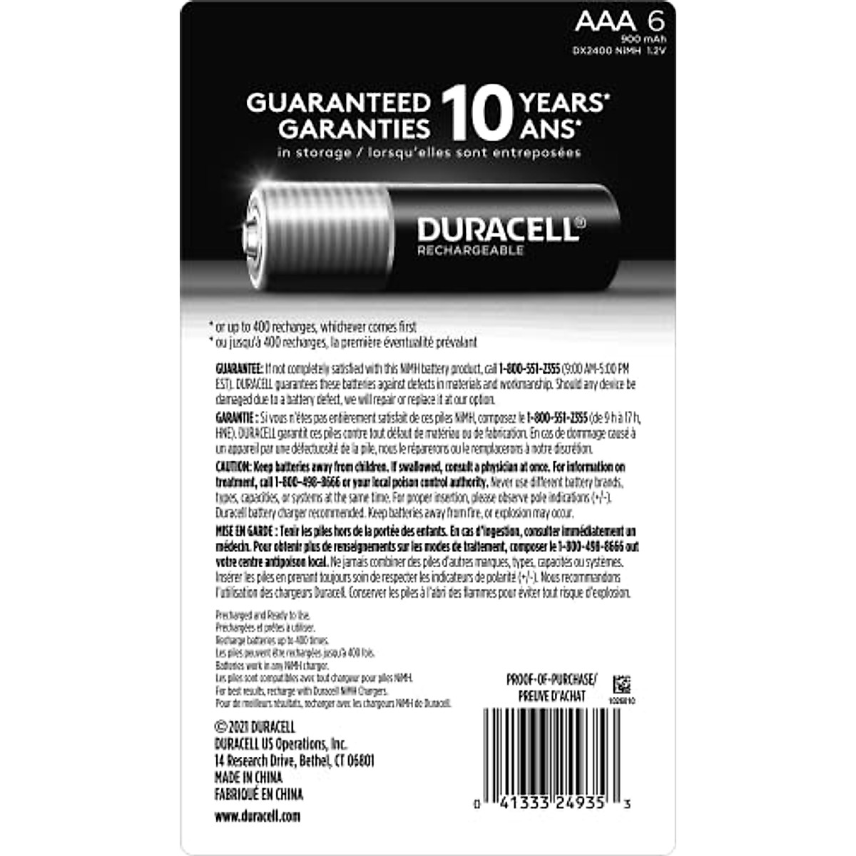 Duracell Rechargeable AAA Batteries, 6 Count (Pack of 1) Triple A Battery for Long-lasting Power, All-Purpose Pre-Charged Battery for Household and Business Devices