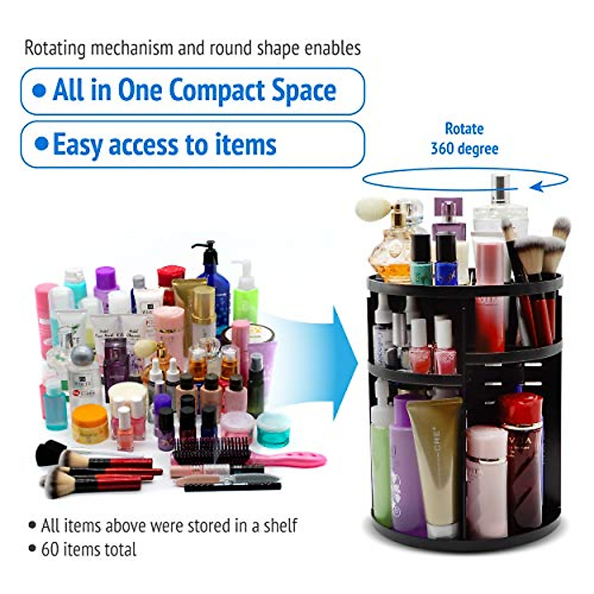 ComFamili Rotating Makeup Organizer 360° Rotating Plastic Shelf with Height Adjustable Trays Waterproof and Washable - Saves Storage Space in Bathroom Vanity top Helps Organize Cosmetics