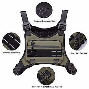 Muserise Sports Chest Bag For Men, Water Resistant Lightweight Front Chest Pack, Vest Bag With Built-In Phone Holder & Extra Storage For Workouts, Running, Cycling (Olive), One Size (MU05)