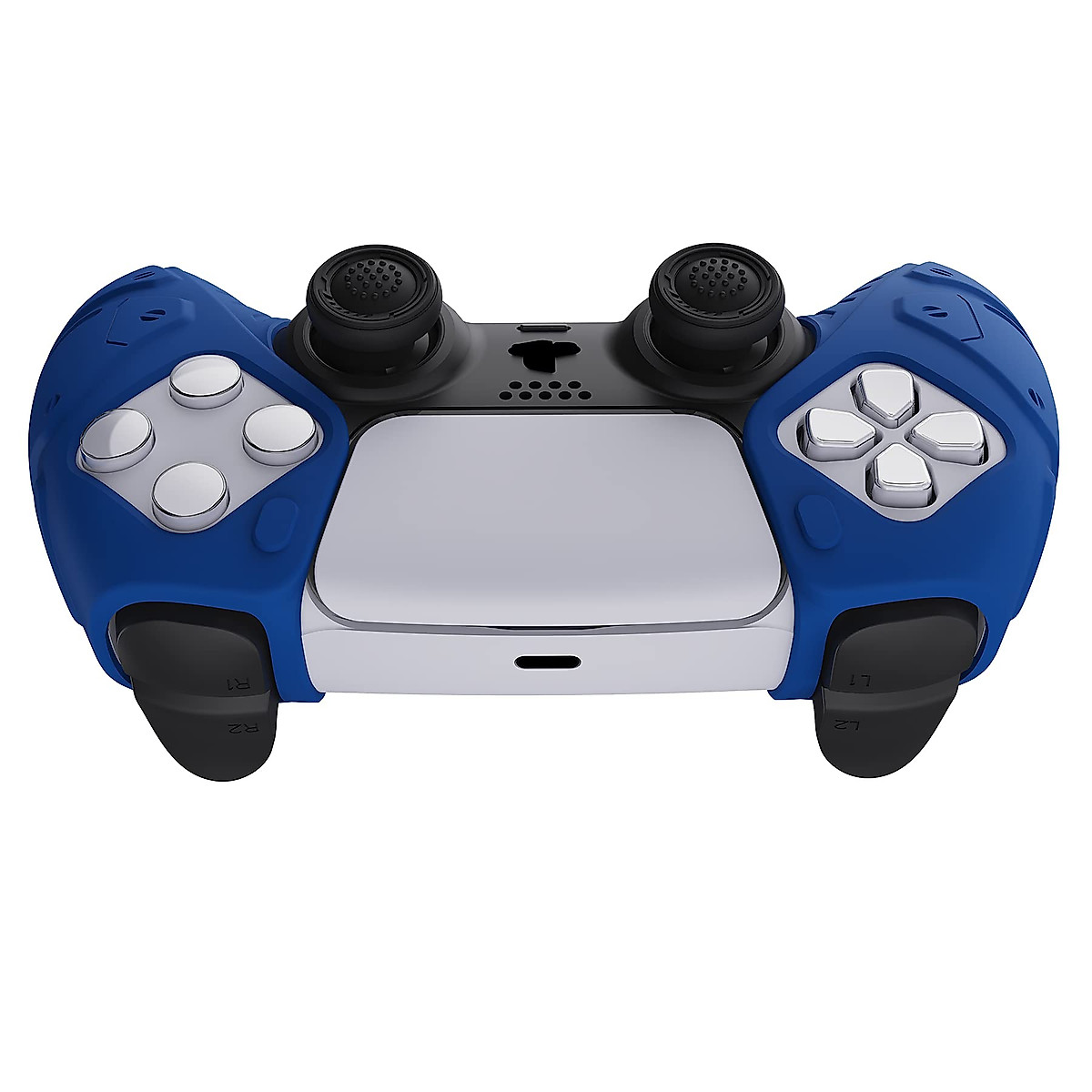 PlayVital Mecha Edition Blue Ergonomic Soft Controller Silicone Case Grips for ps5, Rubber Protector Skins with Thumbstick Caps for ps5 Controller - Compatible with Charging Station