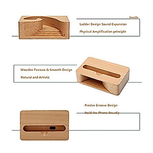 UnnFiko Wooden Sound Amplifier Stand Holder for iPhone, Natural Loudspeaker Mini Megaphone Cell Phone Stand (Square)