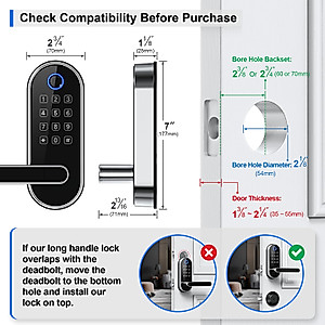 Smart Lock, Keyless Entry Door Lock, Fingerprint Door Lock, Digital Door Lock, Smart Lock for Front Door, Bluetooth Electronic Door Lock (Powered by Sifely)