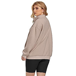 ATHMILE Womens Oversized Half Zip Pullover Long Sleeve Sweatshirt Quarter Zip Hoodie Sweater Teen Girls Fall Y2K Clothes Coffee Grey