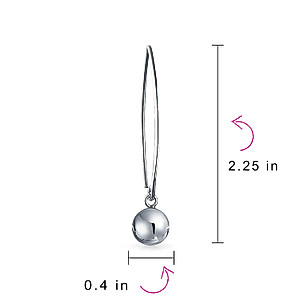 Minimalist Geometric Linear Long Thin Ear Wire Threader Ball Drop Earrings For Women Teen .925 Sterling Silver 8MM Bead