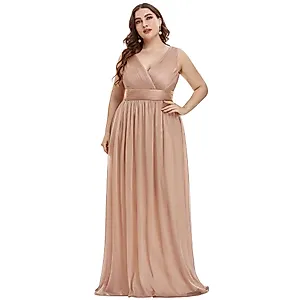 Ever-Pretty Womens Plus Size Ruched Bust Empire Waist Sparkle Stamping V-Neck Mother of The Bride Dress Gold US24