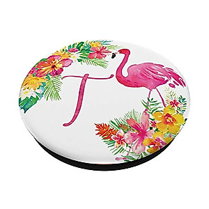 Flamingo Tropical Hot Pink Monogram Name Initial Letter T PopSockets PopGrip: Swappable Grip for Phones & Tablets