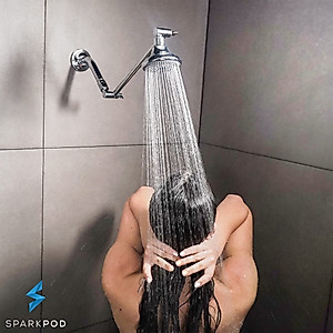 SparkPod High Pressure 3-Function Rain Shower Head - Luxury Modern Look - 3.75" Wide Angle Rainfall Showerhead - No Hassle Tool-less 1-Min Installation (Luxury Polished Chrome)