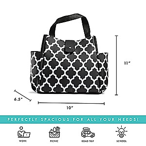 Fit+Fresh Westport Insulated Lunch Bag women love as a Lunchbox or Lunch Tote, Cute Small Lunch Box For Women, men, adult, B&W