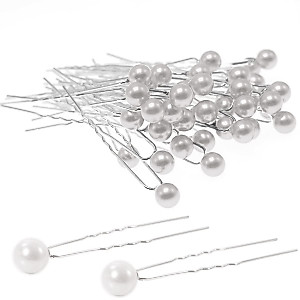 KINGMAS 50 Pack Wedding Pearl Hair Pins, Bridal Hair Pins U Shape Hair Accessories Barrette for Bride Bridesmaid Women Girls (White)