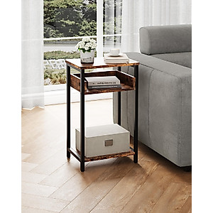 KJGKK Side Table, 25 inch High End Table, Small Bedside Table for Living Room, Bedroom and Office, Rustic Brown & Black