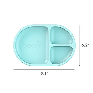 Boon Chow Silicone Plate Set - 3 Unbreakable Divided Toddler Plates - Baby Plates for 6 Months and Up - Baby Led Weaning Supplies - Blue Multicolor