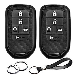 2pcs Compatible with Honda Smart Carbon Fiber Looks Silicone FOB Key Case Cover Protector Keyless Remote Holder for 2019 2018 2017 2016 2015 Honda Civic CR-V Accord CRV Pilot EX EX-L Touring Premium