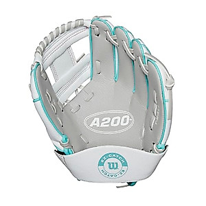 Wilson 2024 A200™ EZ Catch™ 10” T-Ball Glove - Left Hand Throw, Silver/White/Teal