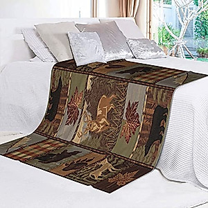 Country Style Rustic Cabin Wildlife Ultra-Soft Micro Fleece Throw Blanket,Lodge Bear Moose Deer,Custom Warm Lightweight Blanket for Couch Bed Living Room Bedroom Sofa 80"x60"