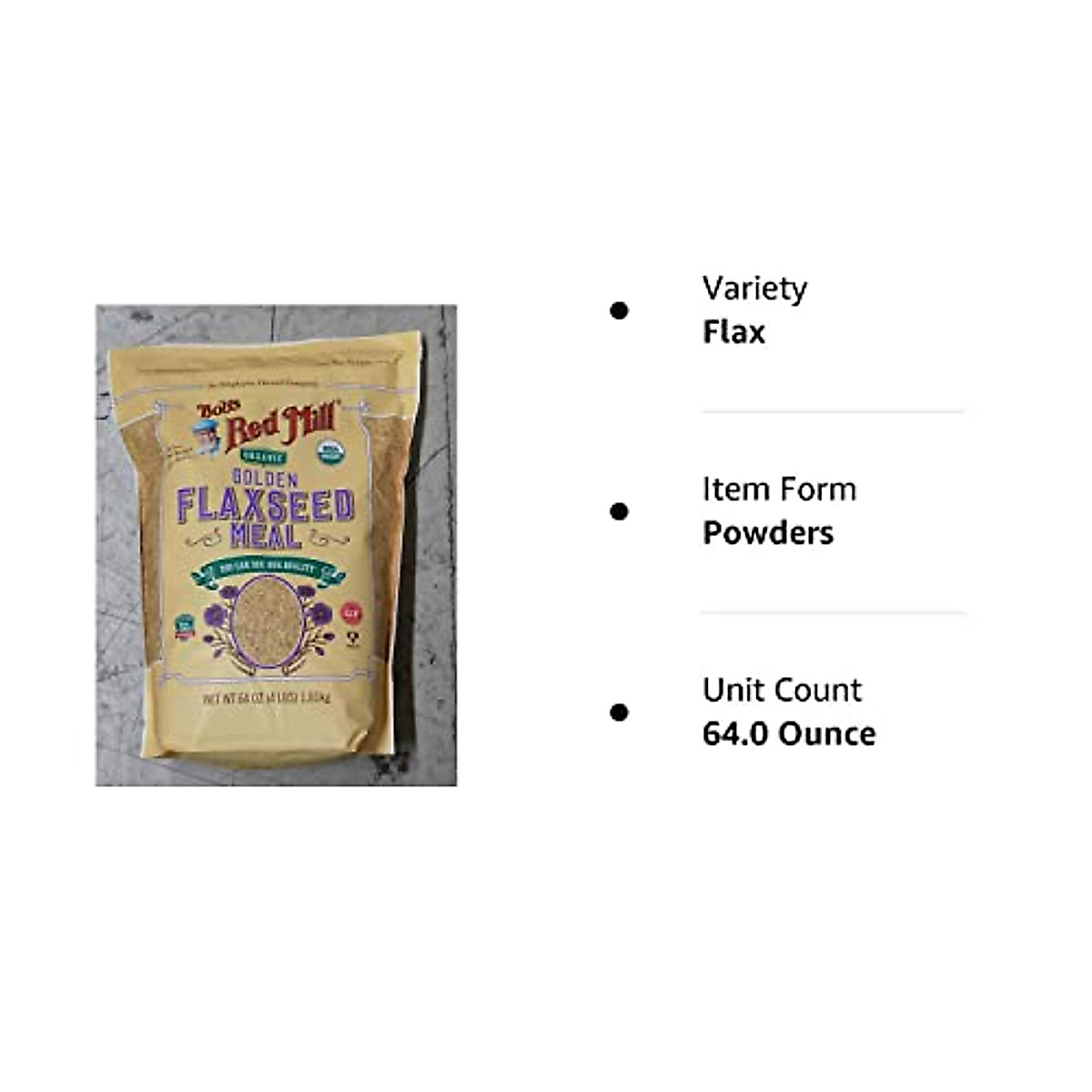 64oz Organic Whole Ground Golden Flaxseed Meal Bob's Red Mill (4 Pounds Total)