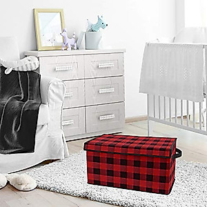 Sweet Jojo Designs Red and Black Buffalo Plaid Check Boy Small Fabric Toy Bin Storage Box Chest For Baby Nursery or Kids Room - Woodland Rustic Country Farmhouse Lumberjack Check