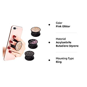 DaBuBu New Version Phone Holder 3 Pack Black Purple Pink Glitter Art Expanding Grip Stand Finger Holder for Smartphone and Tablets