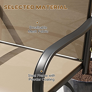 Outsunny Outdoor Bar Stools with Armrests, Set of 2 360° Swivel Bar Height Patio Chairs with High-Density Mesh Fabric, Steel Frame Dining Chairs for Balcony, Poolside, Backyard, Brown