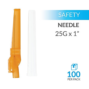 NANOSHARPS 100 Pack 25Ga 1 Inch Sterile Disposable Injection Needle with Safety Gard Cap for Animal, Pet and Industrial Dispensing Needle 25x1