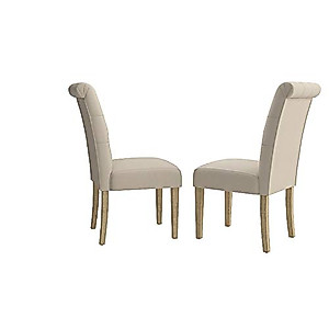 Roundhill Furniture Habit Solid Wood Tufted Parsons Dining Chair (Set of 2), Tan