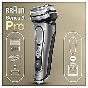 Braun Electric Razor for Men, Series 9 Pro 9465cc Wet & Dry Electric Foil Shaver with ProLift Beard Trimmer, Cleaning & Charging SmartCare Center, Noble Metal
