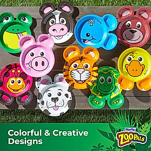 Hefty Zoo Pals Party Edition Paper Plates for Kids, Assorted Animal Designs, 7.75 Inches with Two Dipping Compartments, 20 Count
