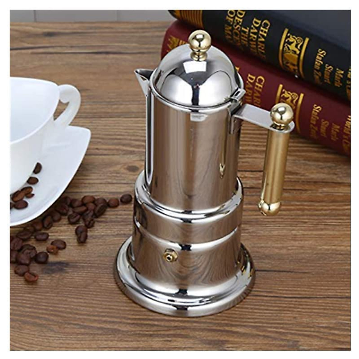 Pissente Moka Pot, 200ml Capacity Moka Coffee Pot, Easy to Use Coffee Maker Stovetop, Stainless Steel Moka Pot Stovetop Coffee Maker with Valve for Home Kitchen Office Camping