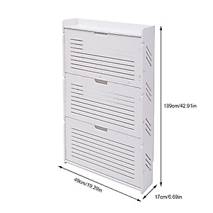 DreamRcoach 3-Layer Shoe Storage Cabinet, Tipping Shoe Cabinet, Freestanding Shoes Rack, Bamboo Shoes Shelf Rack for Hallway, Bedroom, Apartment, 19.29 x 6.69 x 42.91inch, White