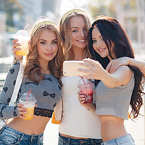 2 Pieces Bachelorette Party Decorations Crystal Rhinestone Headbands Crystal Embellished Headband Velvet Padded Wide Hairbands Party Wedding Headpiece Hair Accessories for Women (Black, White)